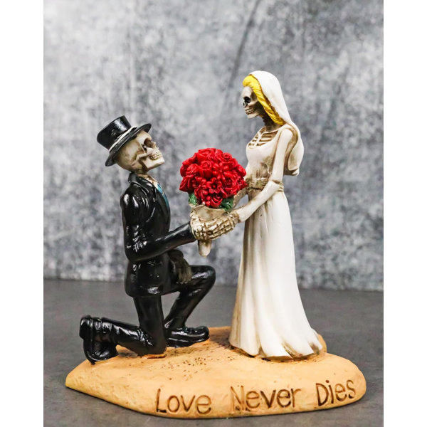 Millwood Pines Love Never Dies Wedding Bride Groom Skeletons With Roses Cake Topper Figurine ...